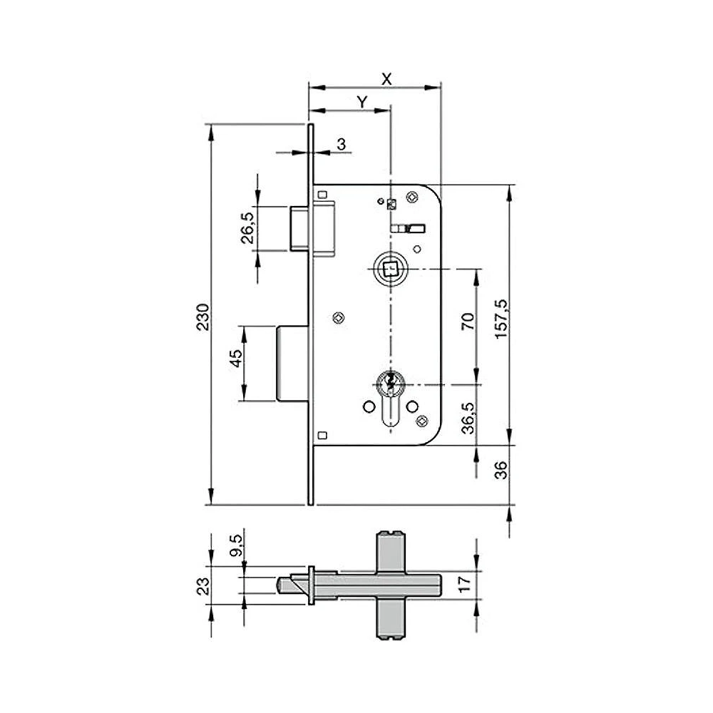 CERRADURA AZBE 700/80-HL 60mm A CENTRO