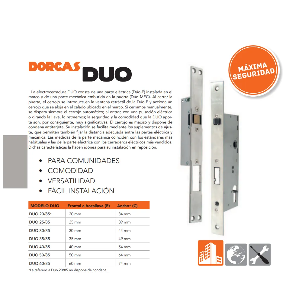 CERRADURA ELECTROMECANICA DUO 25/85 INOX DORCAS