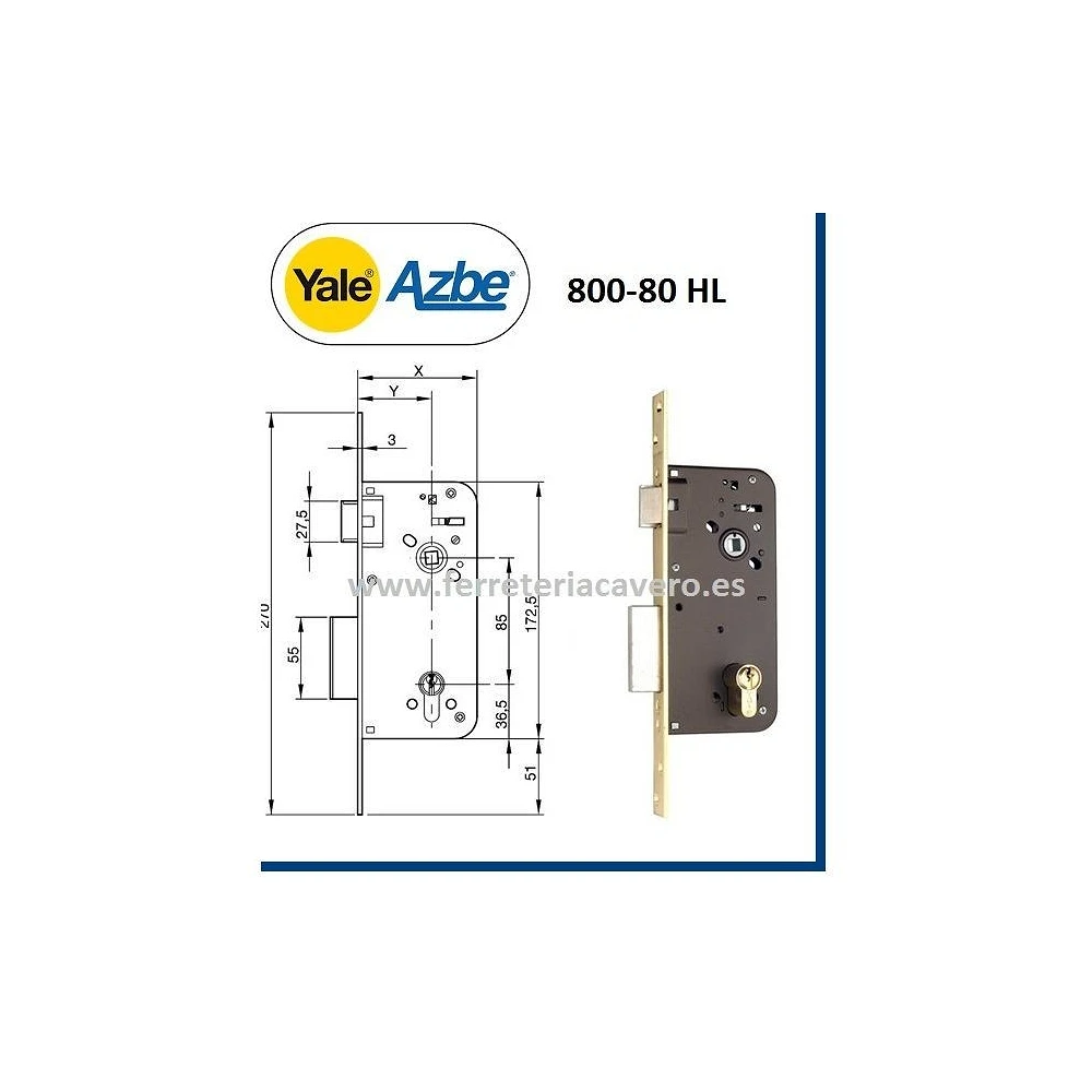 CERRADURA AZBE-YALE 800 50 DE 80 H.L.